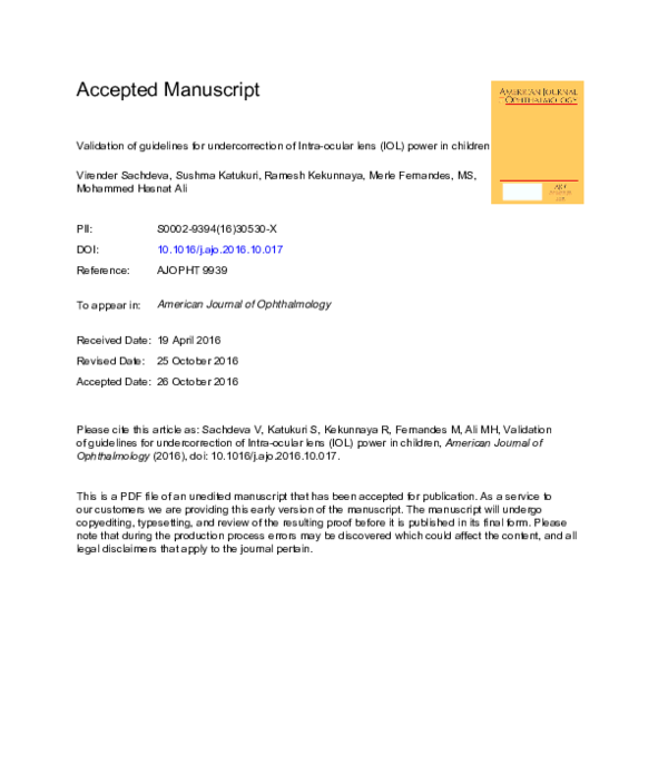 (PDF) Validation of Guidelines for Undercorrection of Intraocular Lens ...