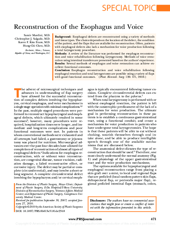 (PDF) Reconstruction of the Esophagus and Voice | Christopher Salgado ...