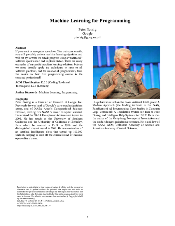(PDF) Machine learning for programming