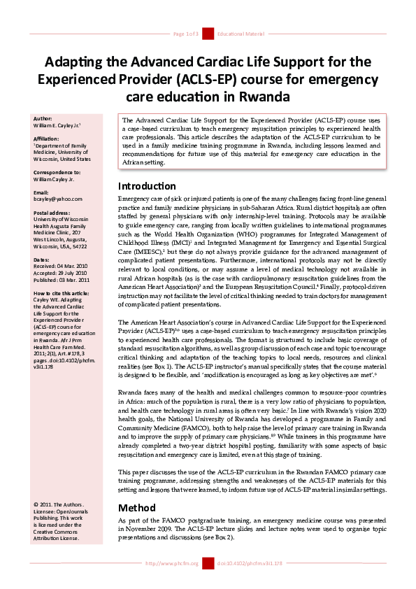 (PDF) Adapting the Advanced Cardiac Life Support for the Experienced ...