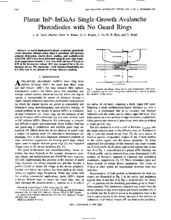 (PDF) Single-Growth InP-InGaAs APDs Without Guard Rings