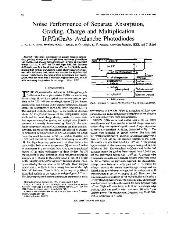 (PDF) Noise performance of separate absorption, grading, charge and multiplication InP/InGaAs ...