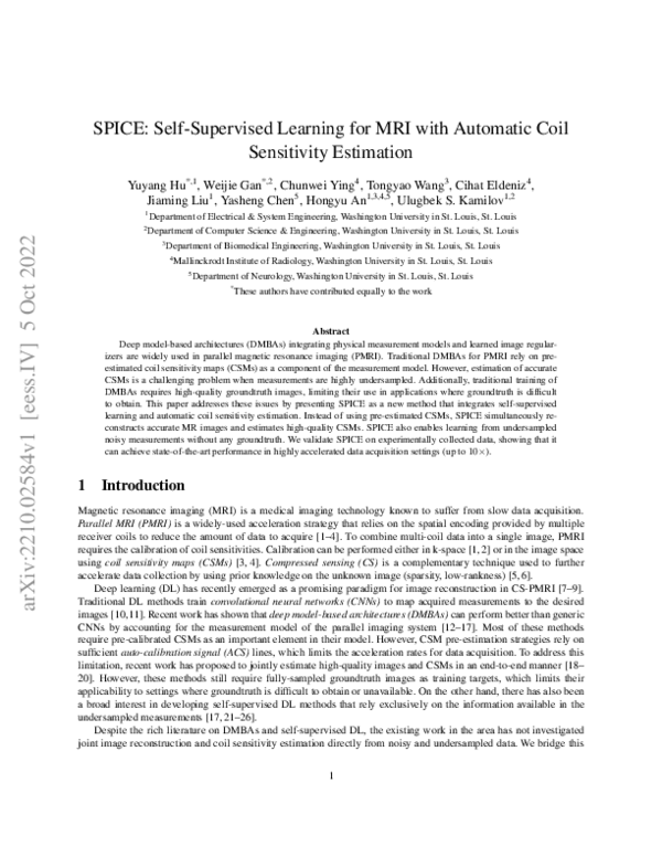 Pdf Spice Self Supervised Learning For Mri With Automatic Coil