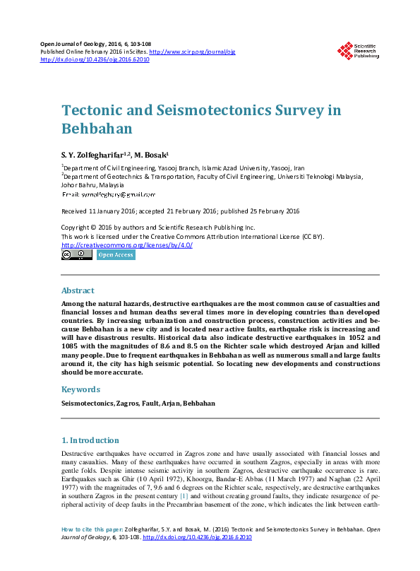 (PDF) Tectonic and Seismotectonics Survey in Behbahan