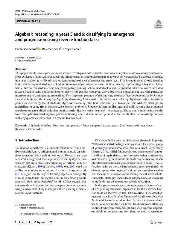 (PDF) Algebraic reasoning in years 5 and 6: classifying its emergence ...