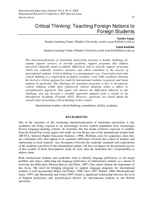 (PDF) Critical thinking: teaching foreign notions to foreign students