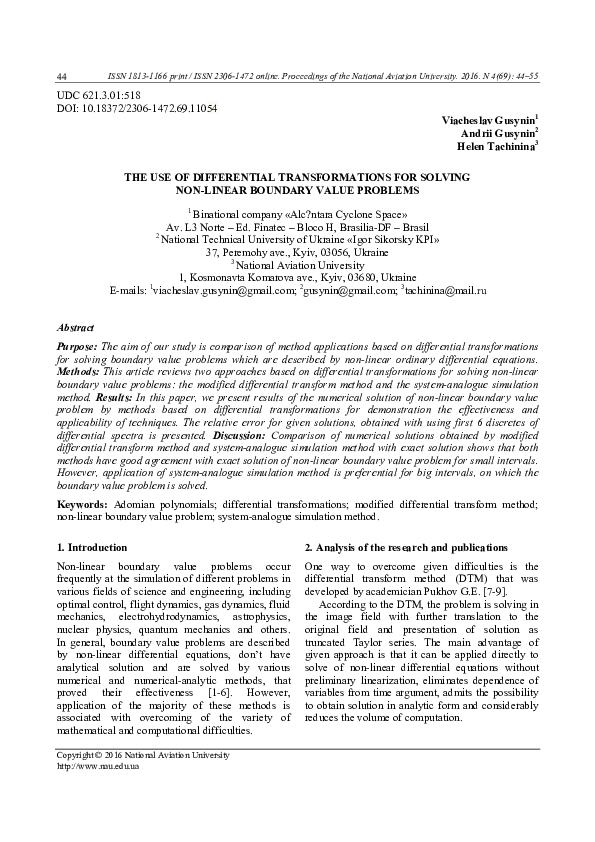 Pdf The Use Of Differential Transformations For Solving Non Linear Boundary Value Problems 4414