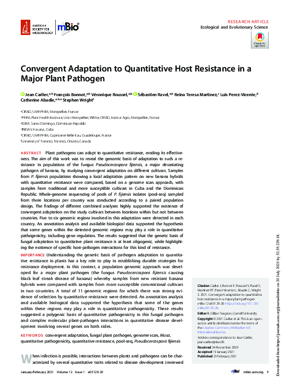 (PDF) Convergent Adaptation to Quantitative Host Resistance in a Major ...