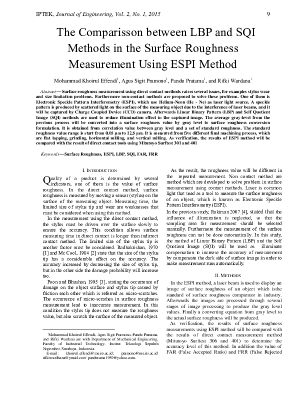 (PDF) The Comparisson between LBP and SQI Methods in the Surface Roughness Measurement Using ...