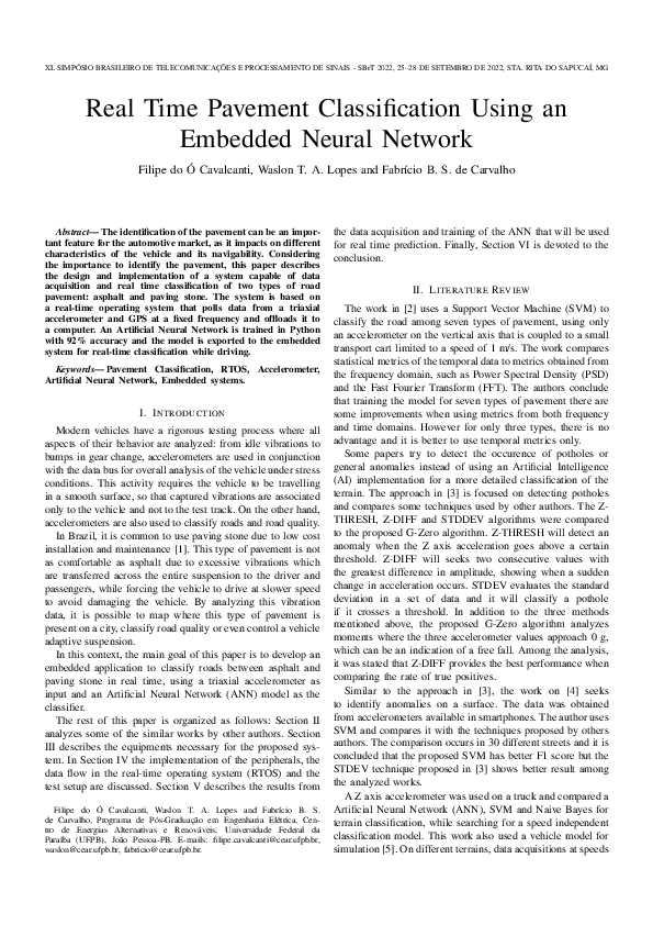 Pdf Real Time Pavement Classification Using An Embedded Neural Network