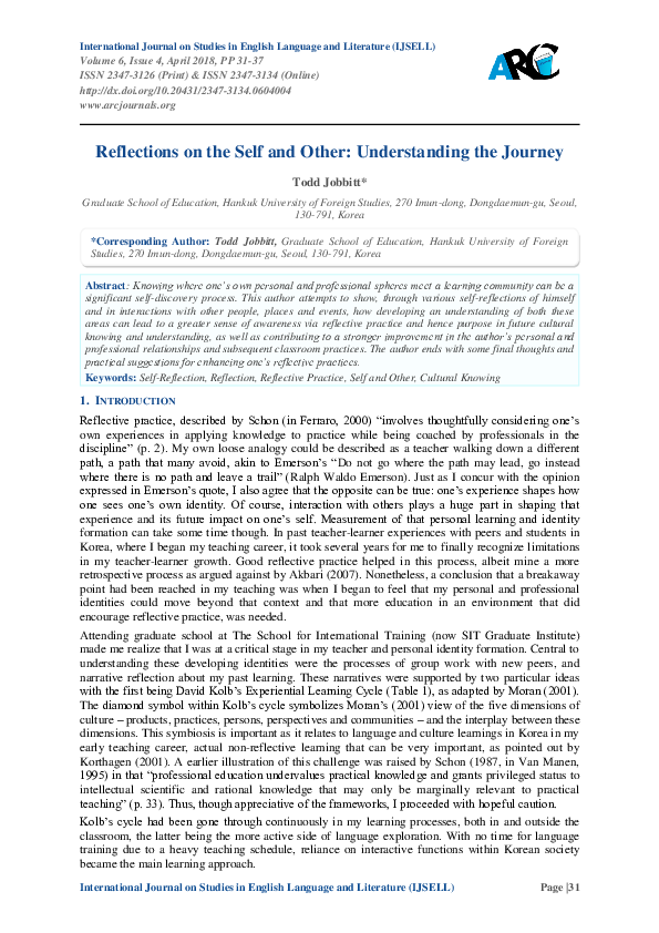 (PDF) Reflections on the Self and Other: Understanding the Journey