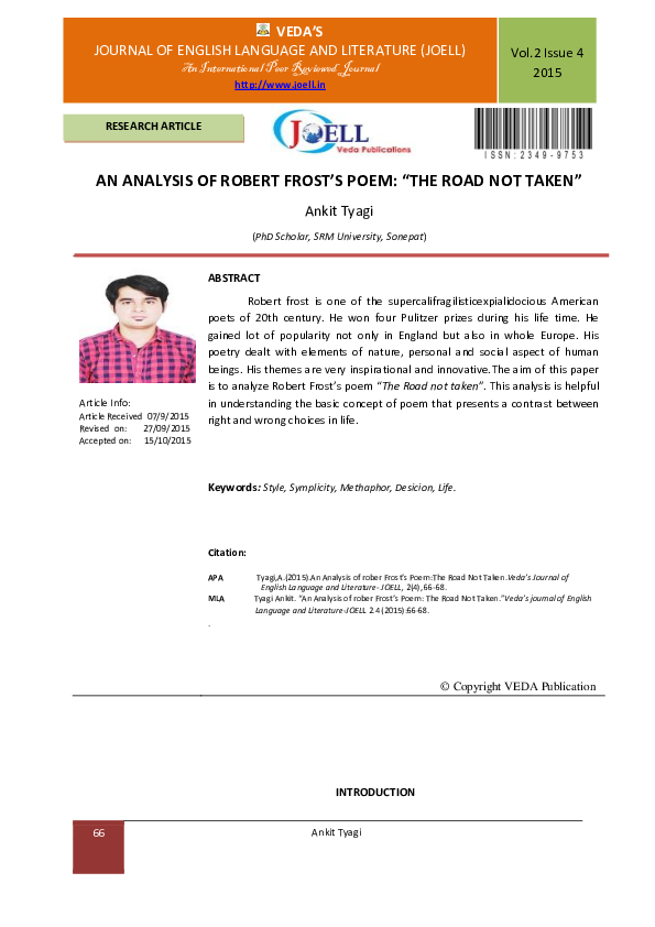 (PDF) An Analysis of Robert Frost's Poem: "The Road Not Taken