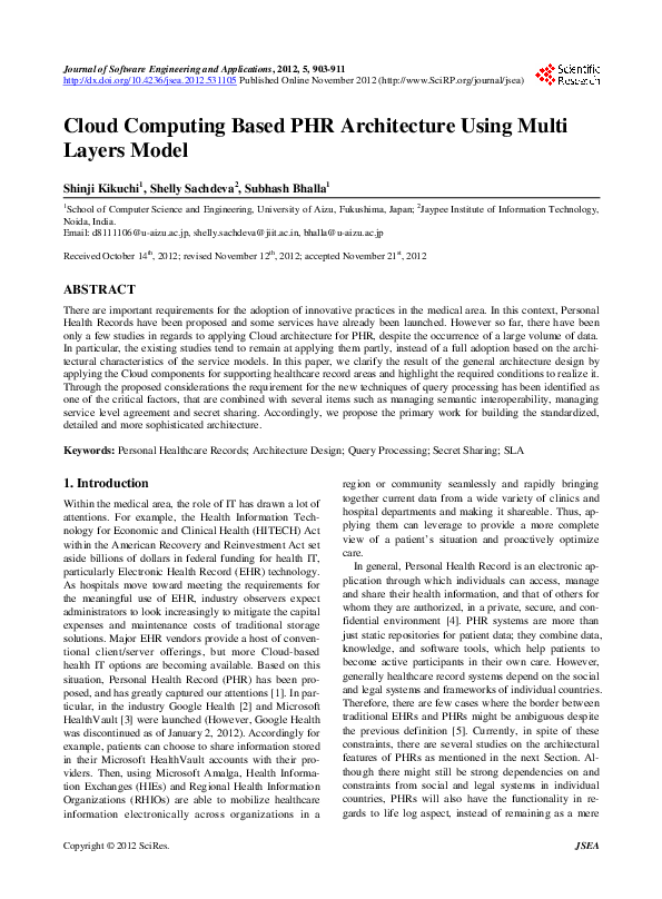 (PDF) Cloud Computing Based PHR Architecture Using Multi Layers Model