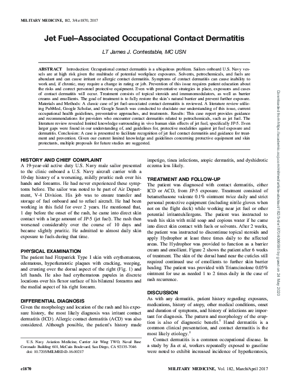 (PDF) Jet Fuel–Associated Occupational Contact Dermatitis