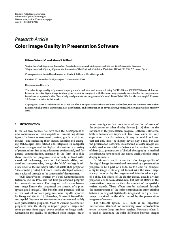(PDF) Color Image Quality in Presentation Software