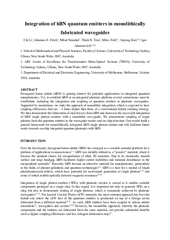 (PDF) Integration of hBN Quantum Emitters in Monolithically Fabricated ...