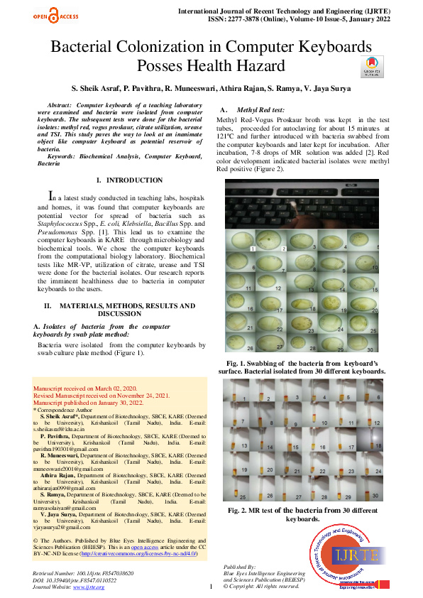 (PDF) Bacterial Colonization in Computer Keyboards Posses Health Hazard