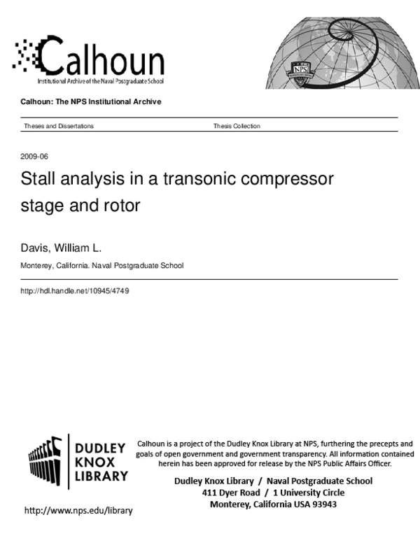 (PDF) Stall Analysis in a Transonic Compressor Stage and Rotor | Garth ...