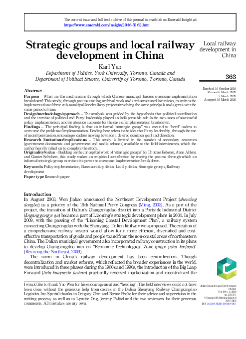 (PDF) Strategic groups and local railway development in China
