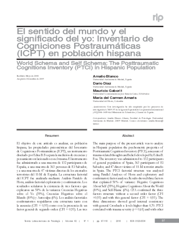 (PDF) El sentido del mundo y el significado del yo: Inventario de ...