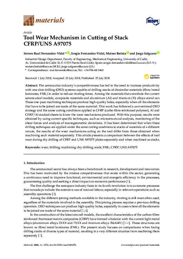 (PDF) Tool Wear Mechanism in Cutting of Stack CFRP/UNS A97075