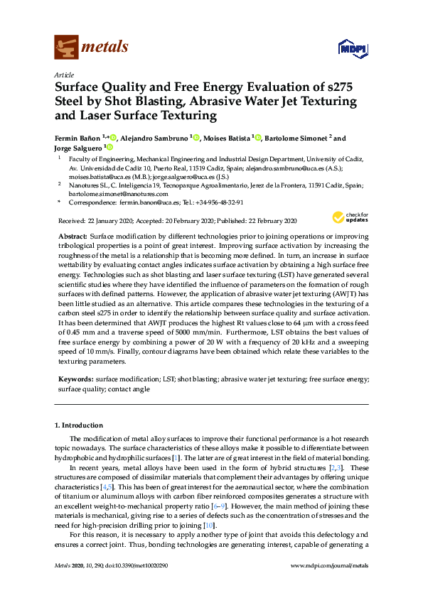 (PDF) Surface Quality and Free Energy Evaluation of s275 Steel by Shot ...