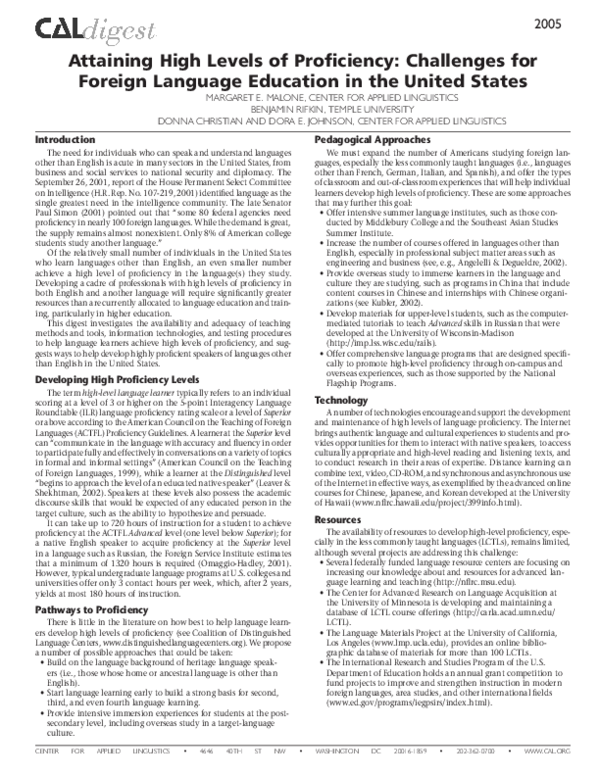 (PDF) Attaining High Levels of Proficiency: Challenges for Foreign ...