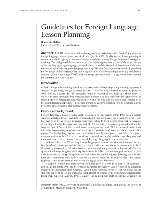 (PDF) Guidelines for Foreign Language Lesson Planning