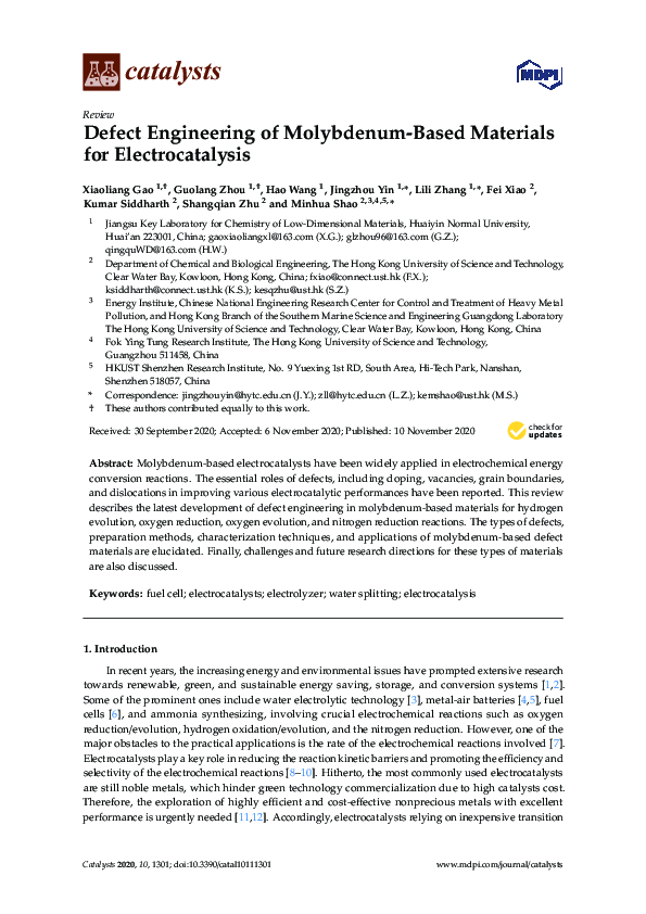 (PDF) Defect Engineering of Molybdenum-Based Materials for Electrocatalysis