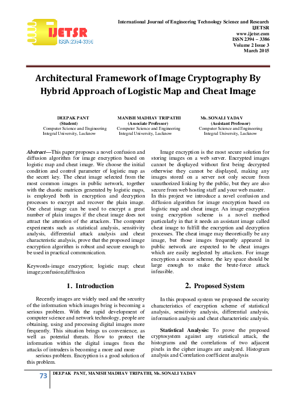 (PDF) Architectural Framework of Image Cryptography By Hybrid Approach of Logistic Map and Cheat ...