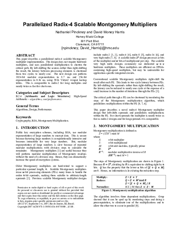 Pdf Parallelized Radix 4 Scalable Montgomery Multipliers David Haris