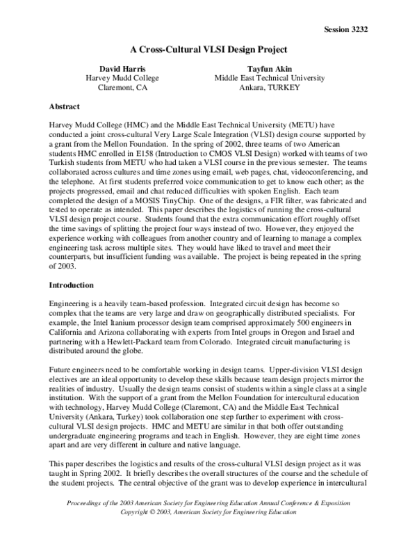 (PDF) A Cross Cultural Vlsi Design Project
