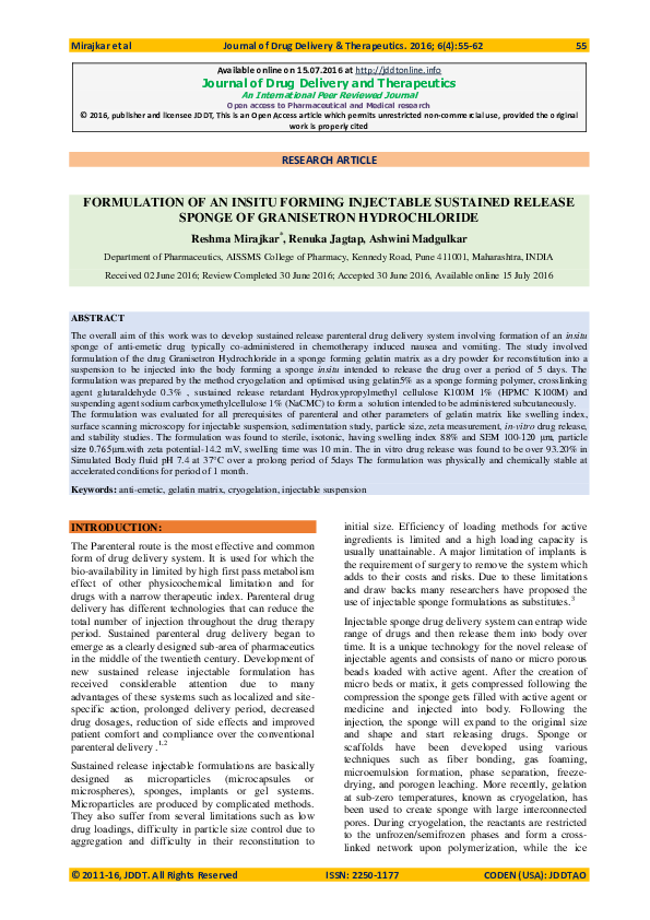 (PDF) Formulation of an Insitu Forming Injectable Sustained Release ...