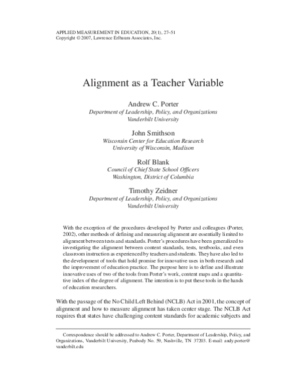 (PDF) Alignment as a Teacher Variable
