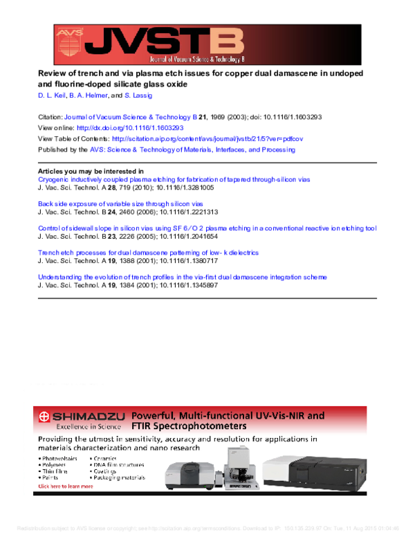 (PDF) Review of trench and via plasma etch issues for copper dual ...