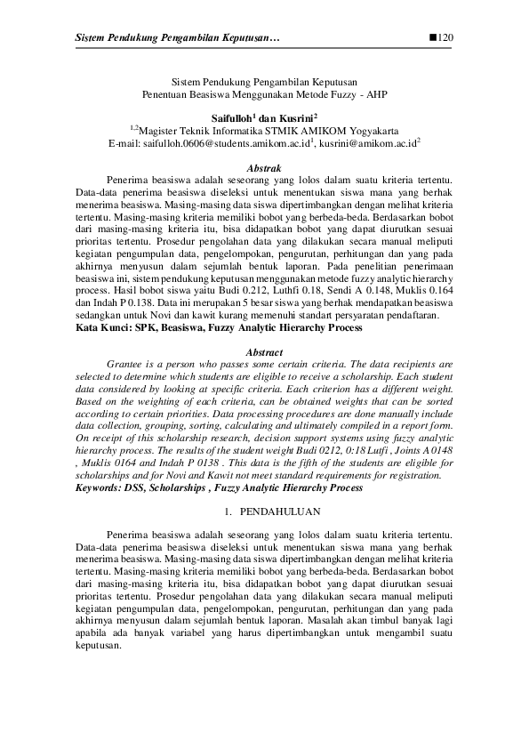 (PDF) Sistem Pendukung Pengambilan Keputusan Penentuan Beasiswa Menggunakan Metode Fuzzy - AHP