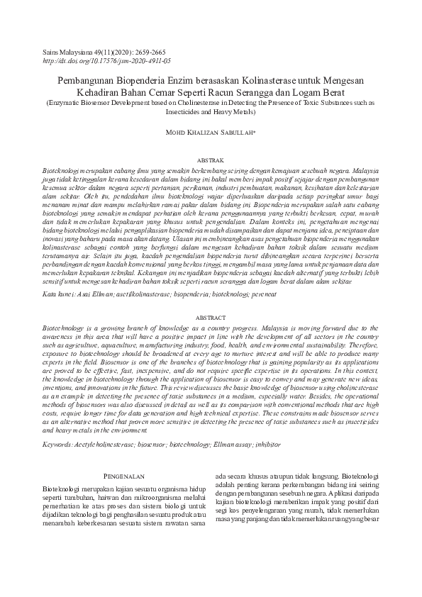 (PDF) Pembangunan Biopenderia Enzim Berasaskan Kolinesteres untuk ...