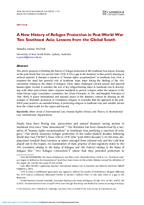 (PDF) A New History of Refugee Protection in Post-World War Two ...