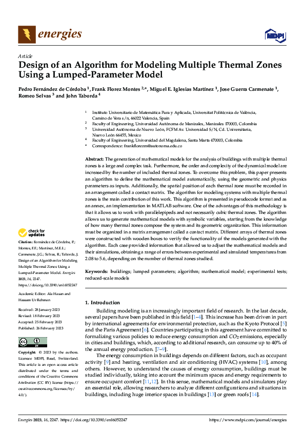 Pdf Design Of An Algorithm For Modeling Multiple Thermal Zones Using