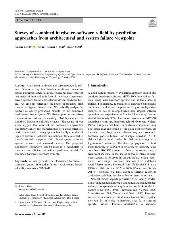 (PDF) Survey of combined hardware–software reliability prediction ...