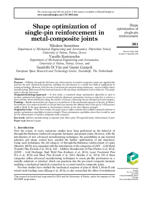 (PDF) Shape optimization of single-pin reinforcement in metal-composite ...
