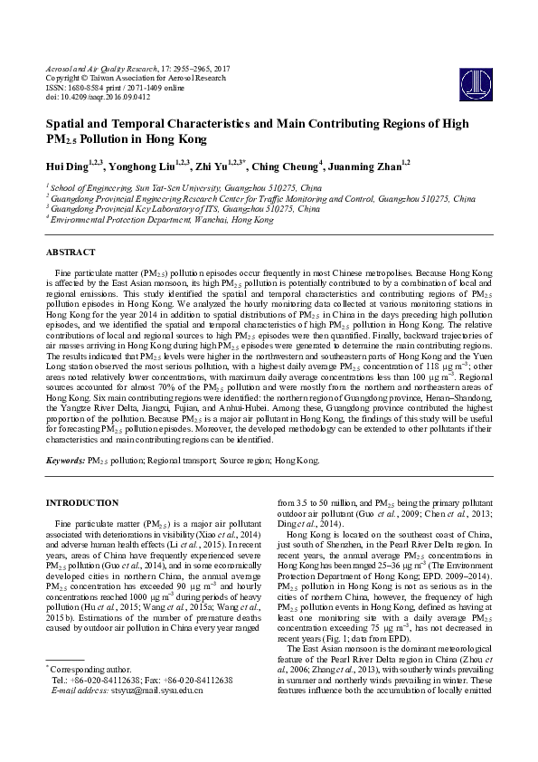 Pdf Spatial And Temporal Characteristics And Main Contributing Regions Of High Pm2 5 Pollution