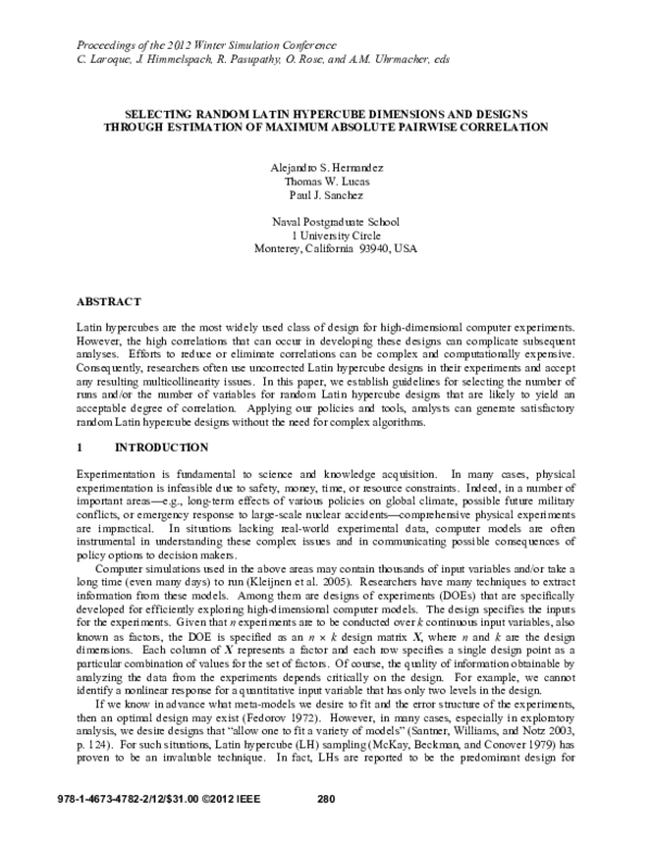 Pdf Selecting Random Latin Hypercube Dimensions And Designs Through Estimation Of Maximum