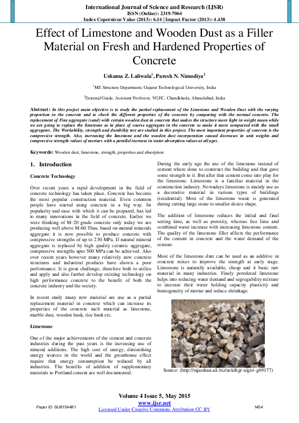 (PDF) Effect of Limestone and Wooden Dust as a Filler Material on Fresh ...