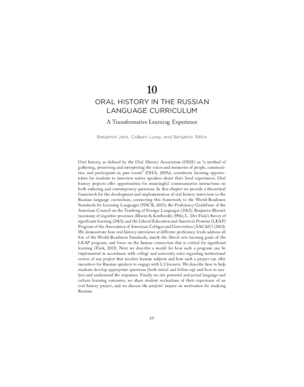 (PDF) Oral History in the Russian Language Curriculum