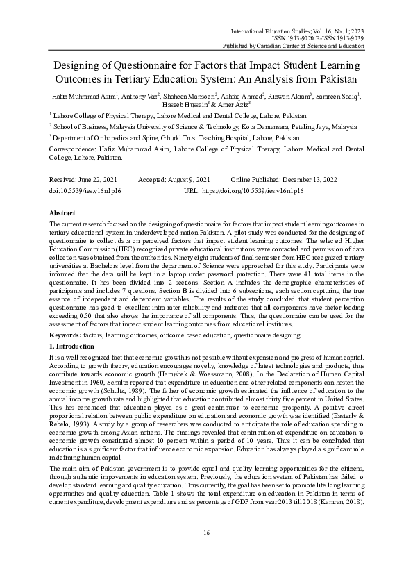 (PDF) Designing of Questionnaire for Factors that Impact Student ...