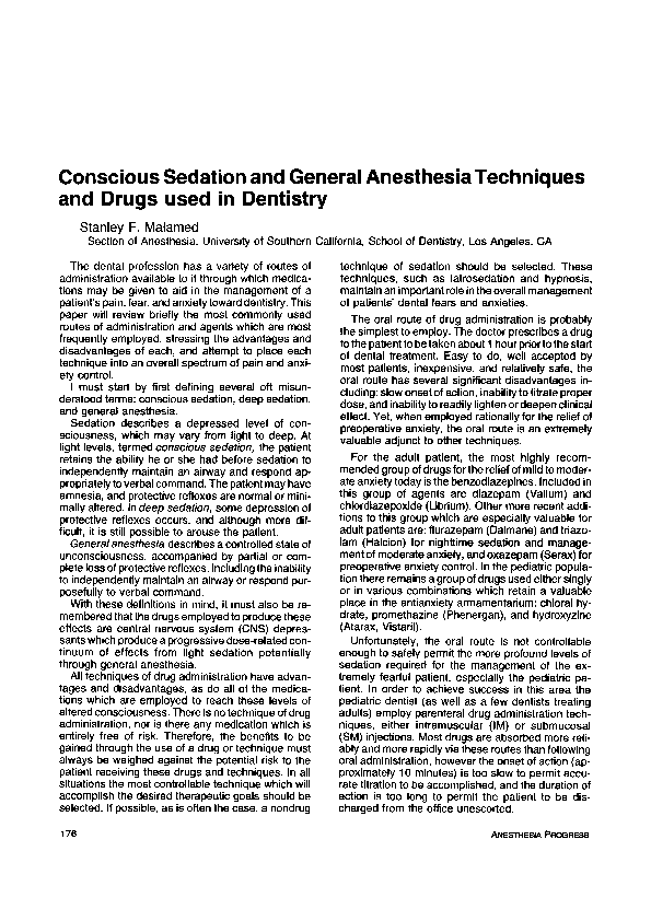 (PDF) Conscious sedation and general anesthesia techniques and drugs ...