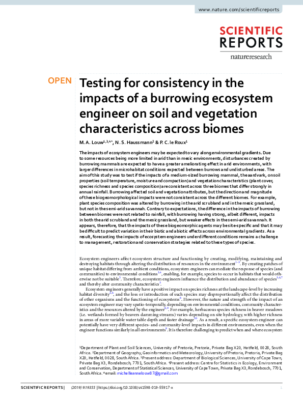 (PDF) Testing for consistency in the impacts of a burrowing ecosystem ...