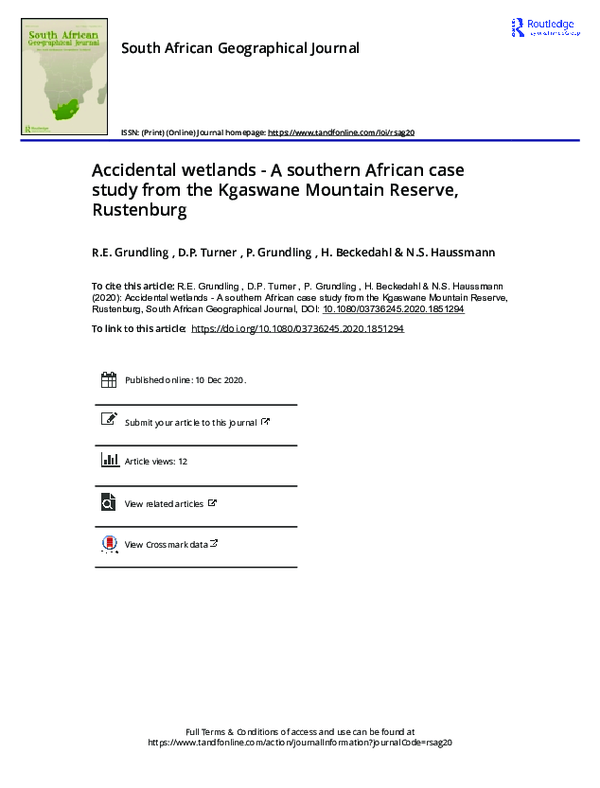 (PDF) Accidental wetlands - A southern African case study from the Kgaswane Mountain Reserve ...