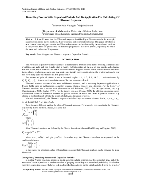 (PDF) Branching process with dependent periods and its application for calculating of Fibonacci ...
